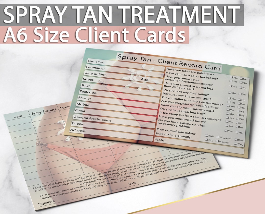 Spray Tan Client Card / Client Record Card / Treatment Consultation ...