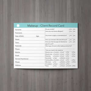 Makeup Client Card / Client Record Card / Treatment | Etsy