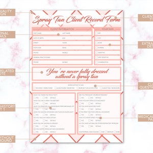 Spray Tan Client Record Form Consultation Treatment Salon Stationery ...