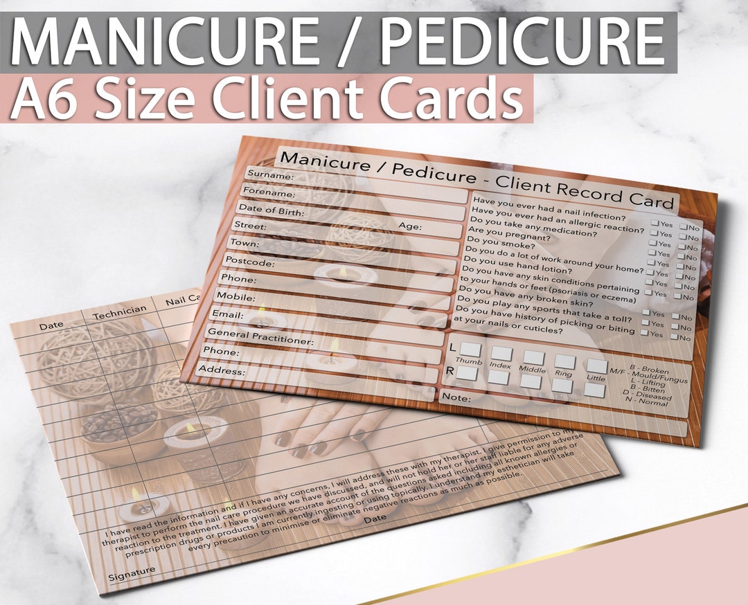 Manicure / Pedicure Client Card / Client Record Card / Treatment ...