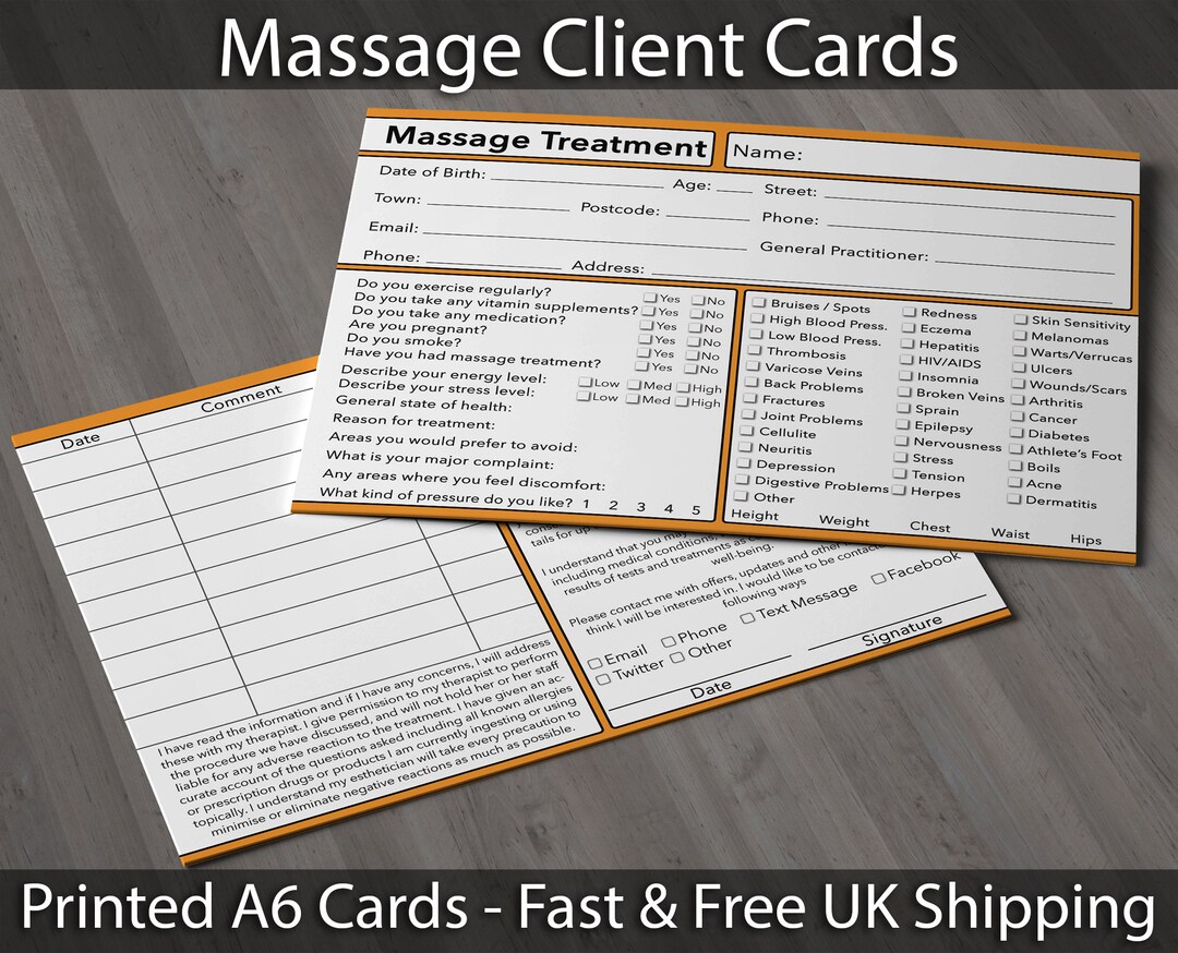 Massage Client Card / GDPR Compliant Client Record Card / - Etsy