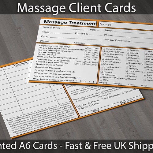 Massage Client Card / GDPR Compliant Client Record Card / - Etsy