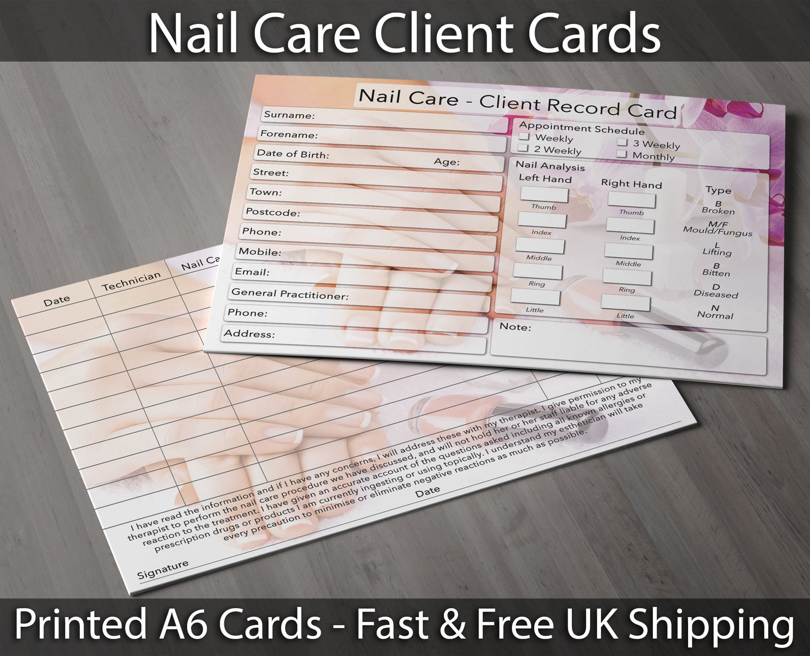 Nail Care Client Card / Client Record Card / Treatment | Etsy