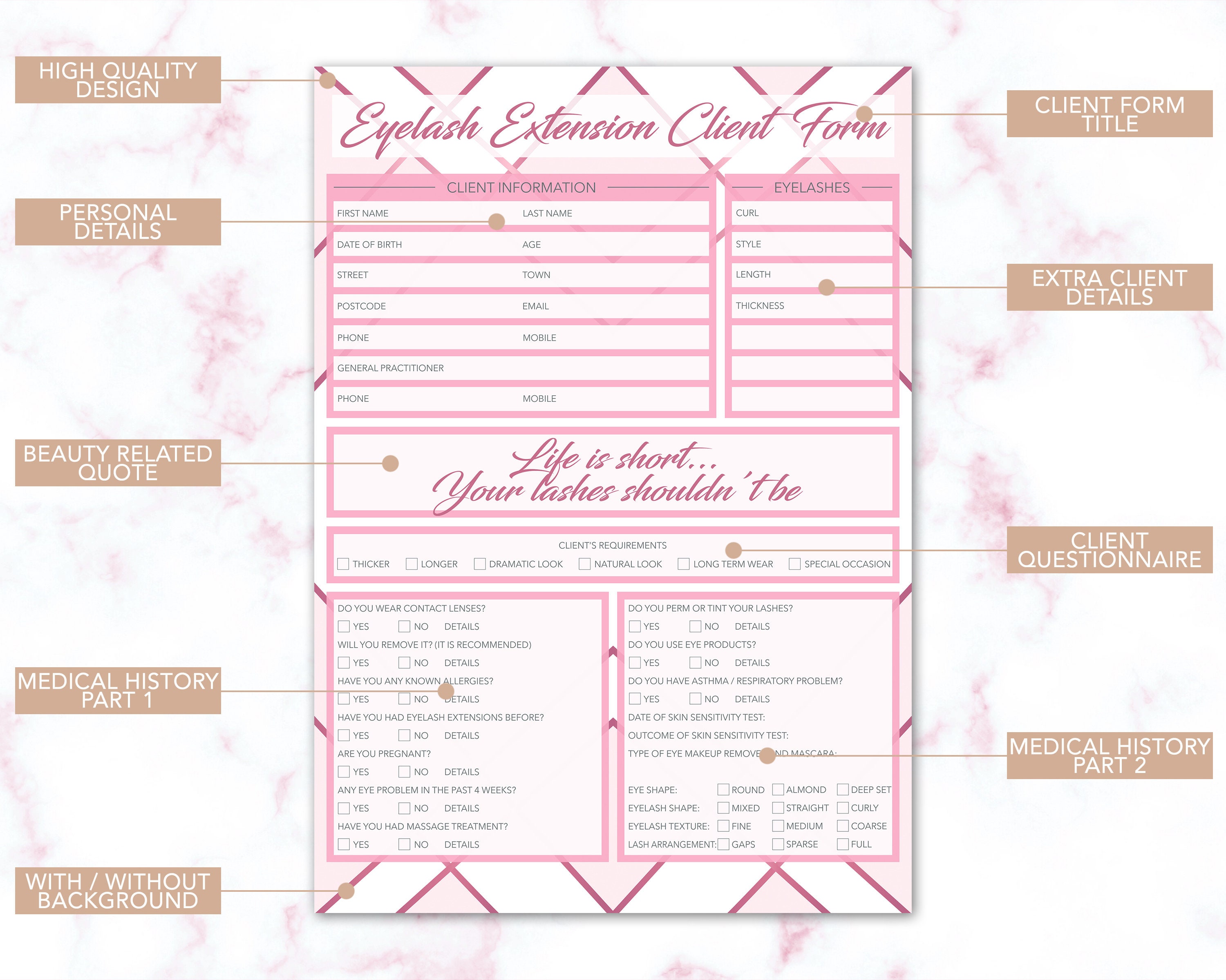 Eyelash Extension Client Record Form Consultation Treatment Salon ...