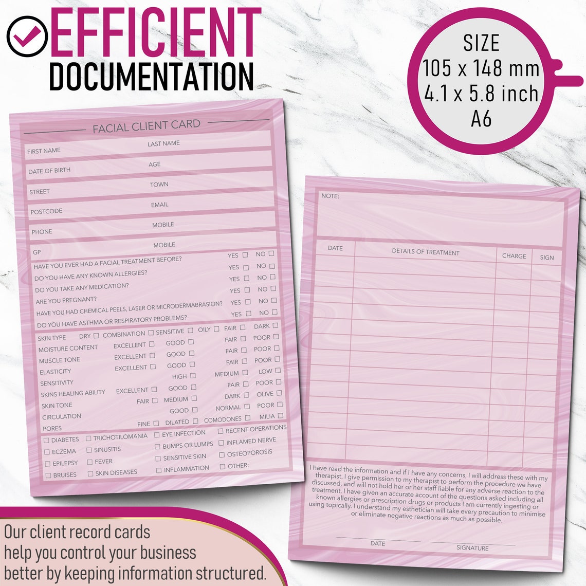 Facial Treatment Client Card / Client Record Card / Treatment ...