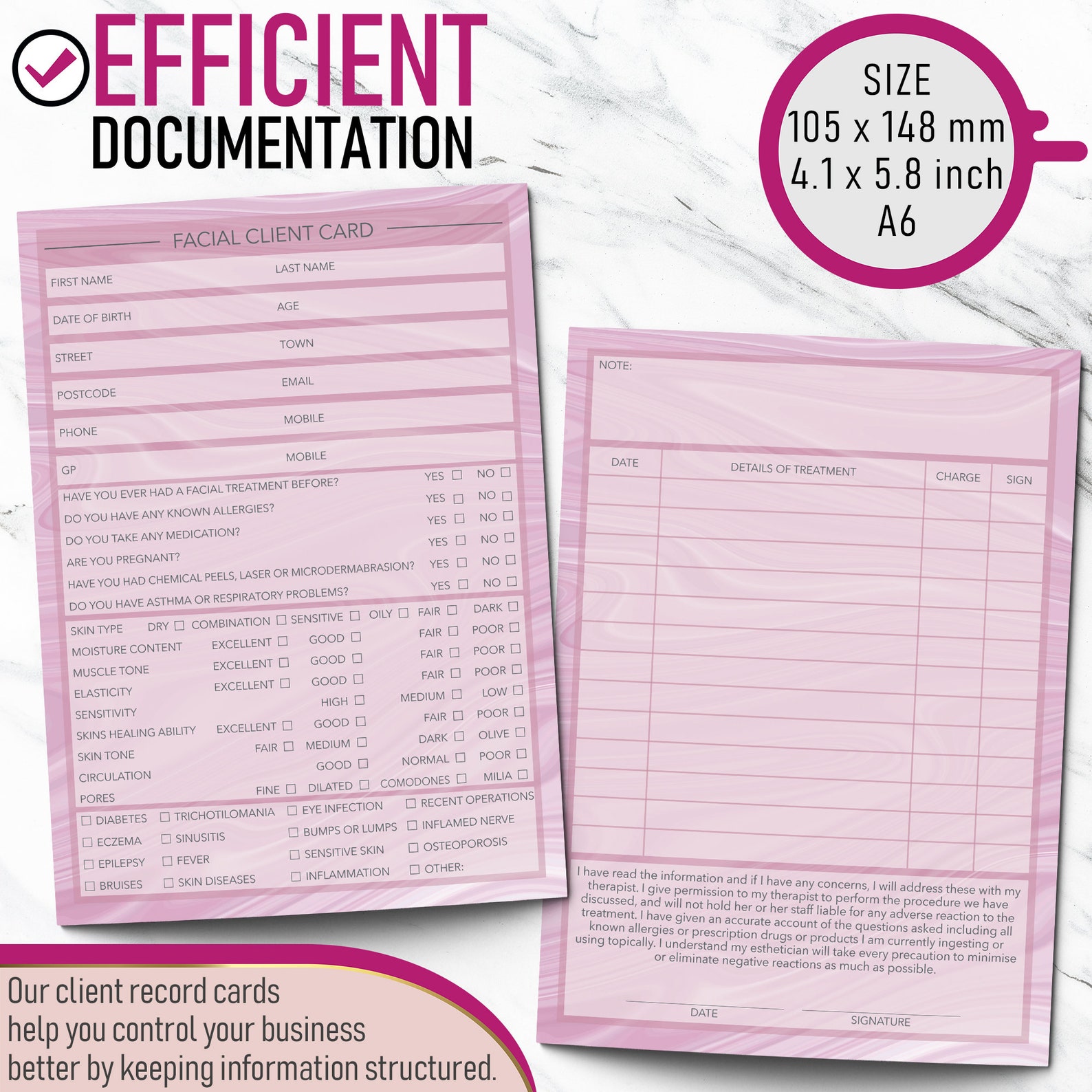 Facial Treatment Client Card / Client Record Card / Treatment ...