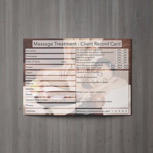 Massage Client Card / Client Record Card / Treatment | Etsy