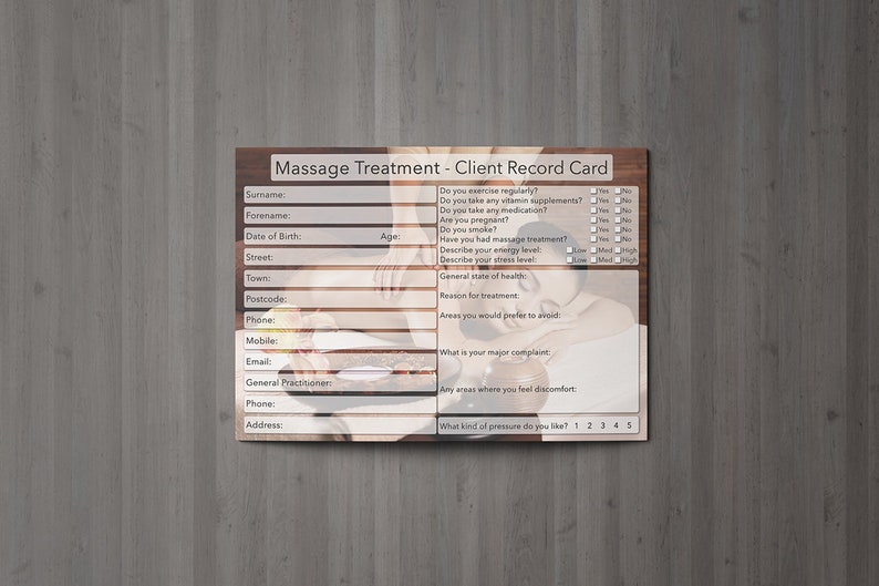 Massage Client Card / Client Record Card / Treatment | Etsy