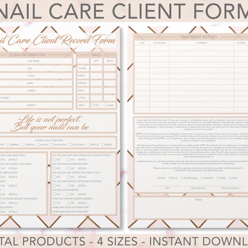 Nail Care Client Record Form Consultation Treatment Salon - Etsy