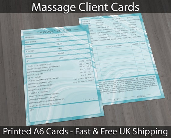 Massage Client Card / Client Record Card / Treatment | Etsy