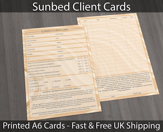 Sunbed Client Card / Client Record Card / Treatment | Etsy
