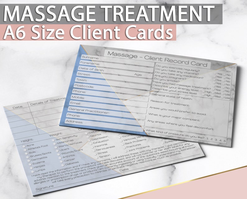 MASSAGE CLIENT CARD / Client Record Card / Treatment Customer ...