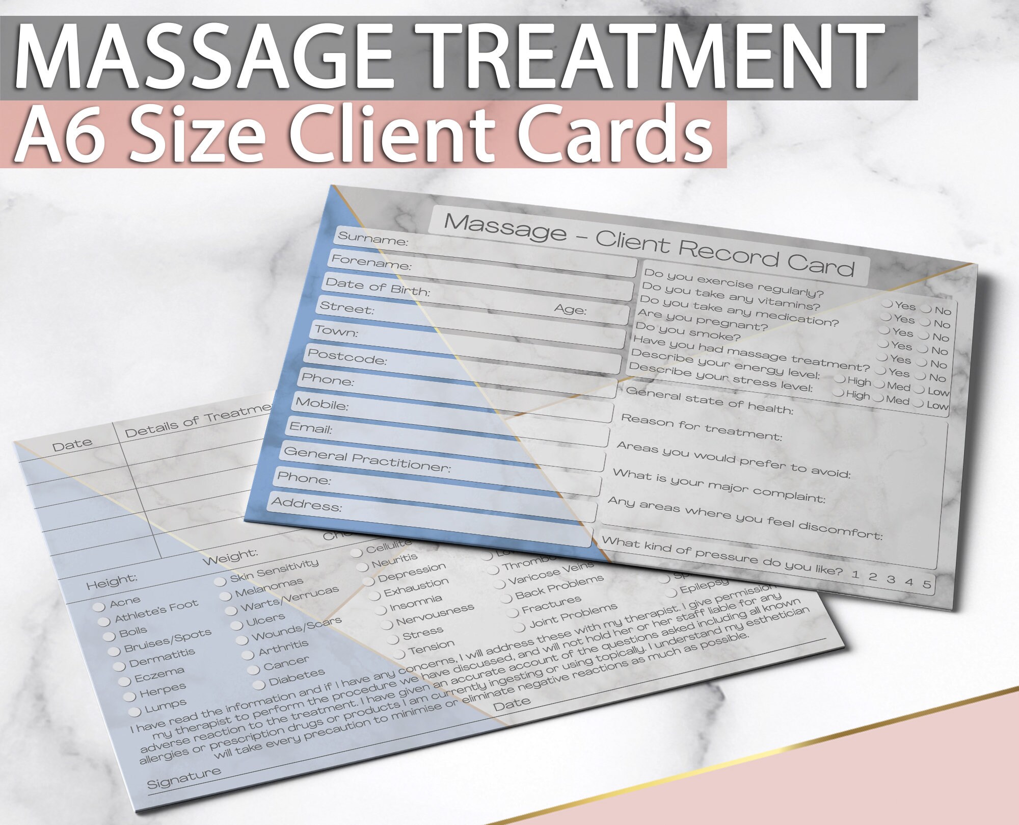 MASSAGE CLIENT CARD / Client Record Card / Treatment Customer ...