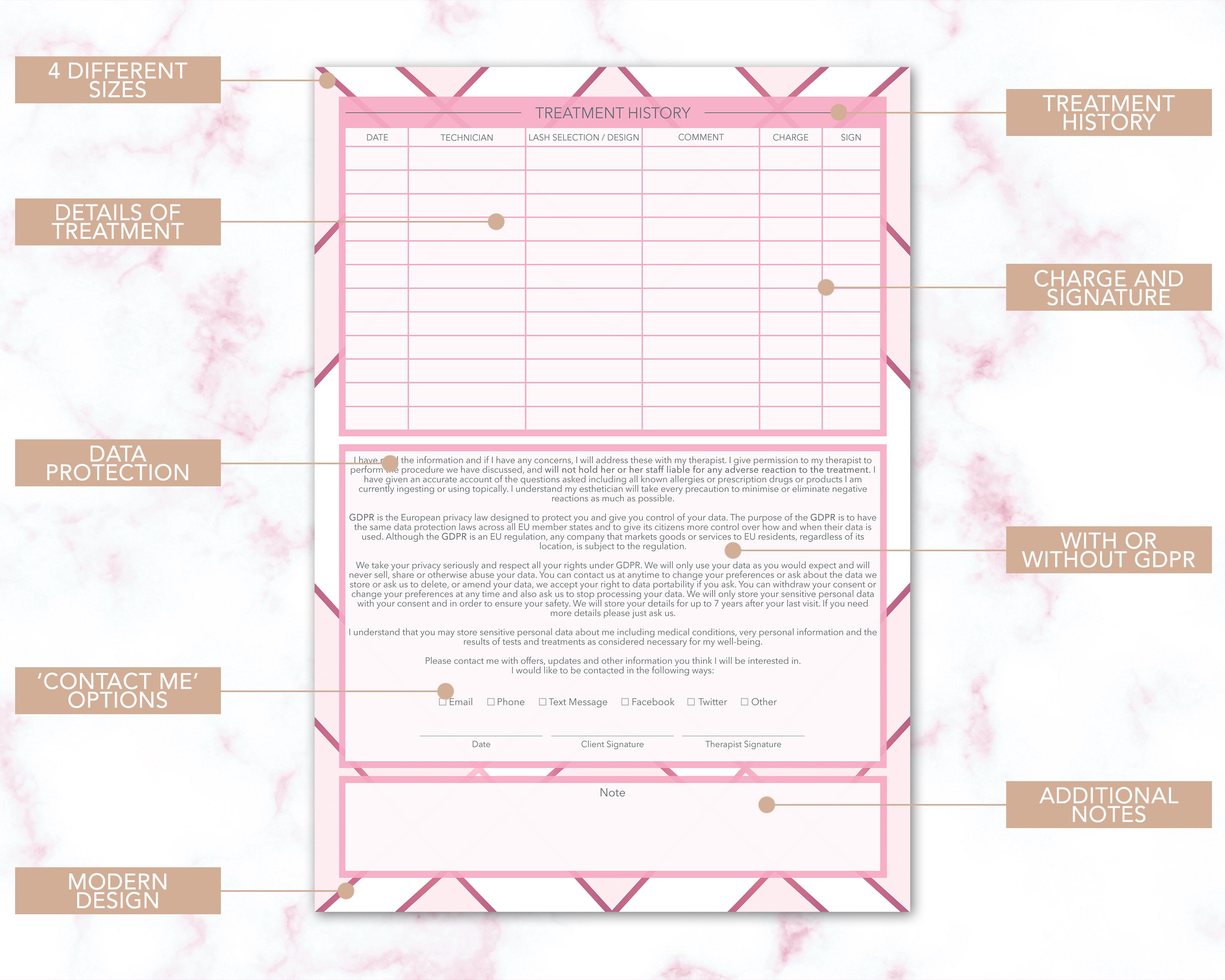 Eyelash Extension Client Record Form Consultation Treatment | Etsy