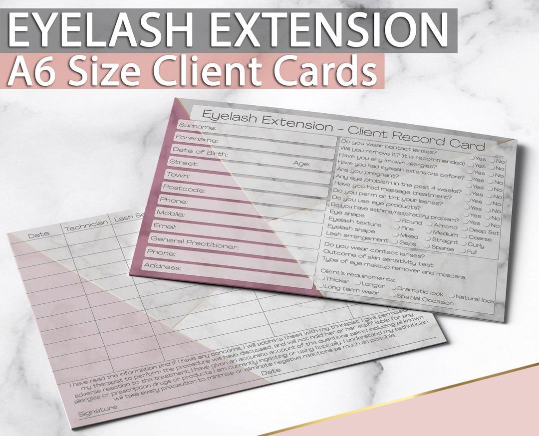 EYELASH EXTENSION Client Card / Client Record Card / Treatment Customer ...