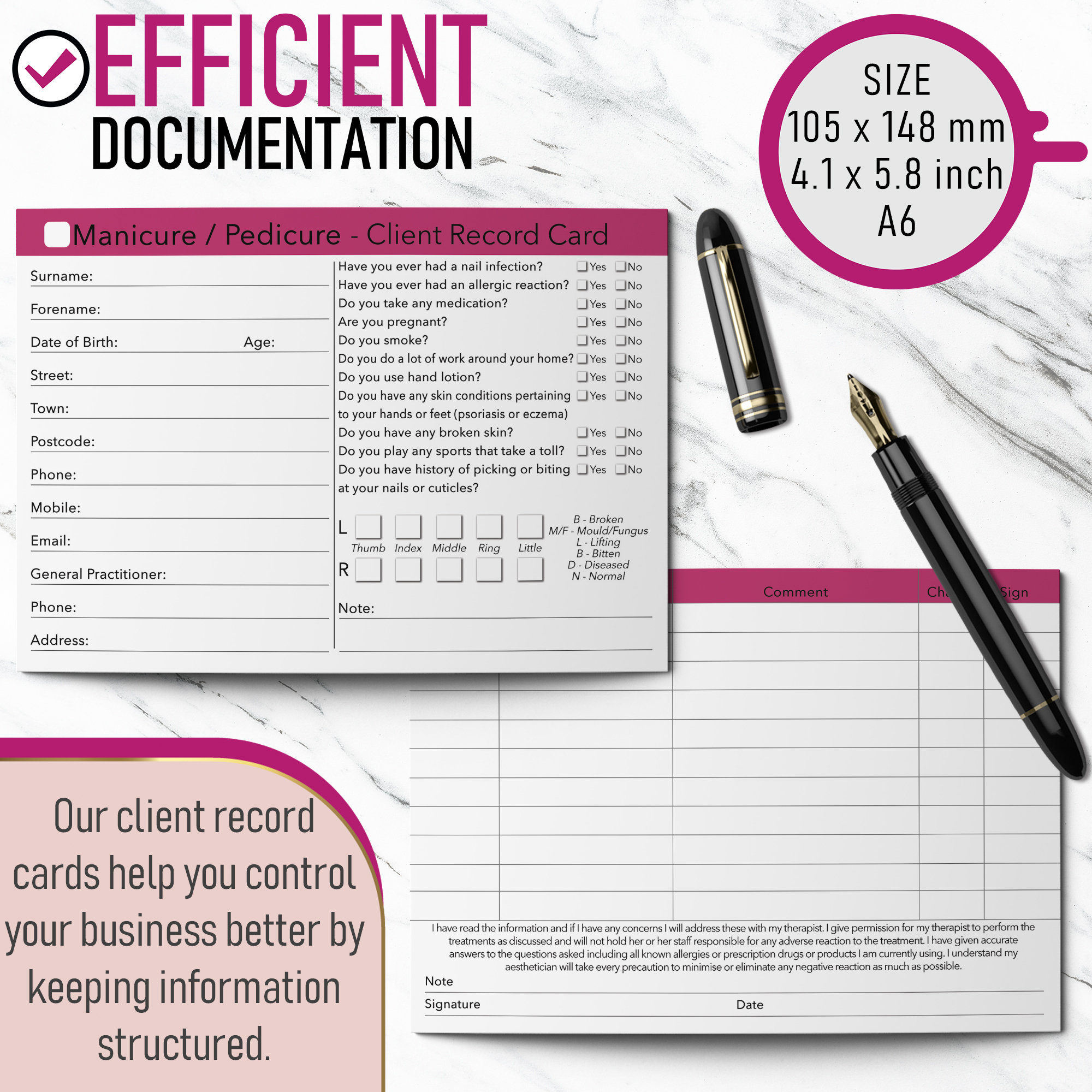 Manicure / Pedicure Client Card / Client Record Card / Treatment ...