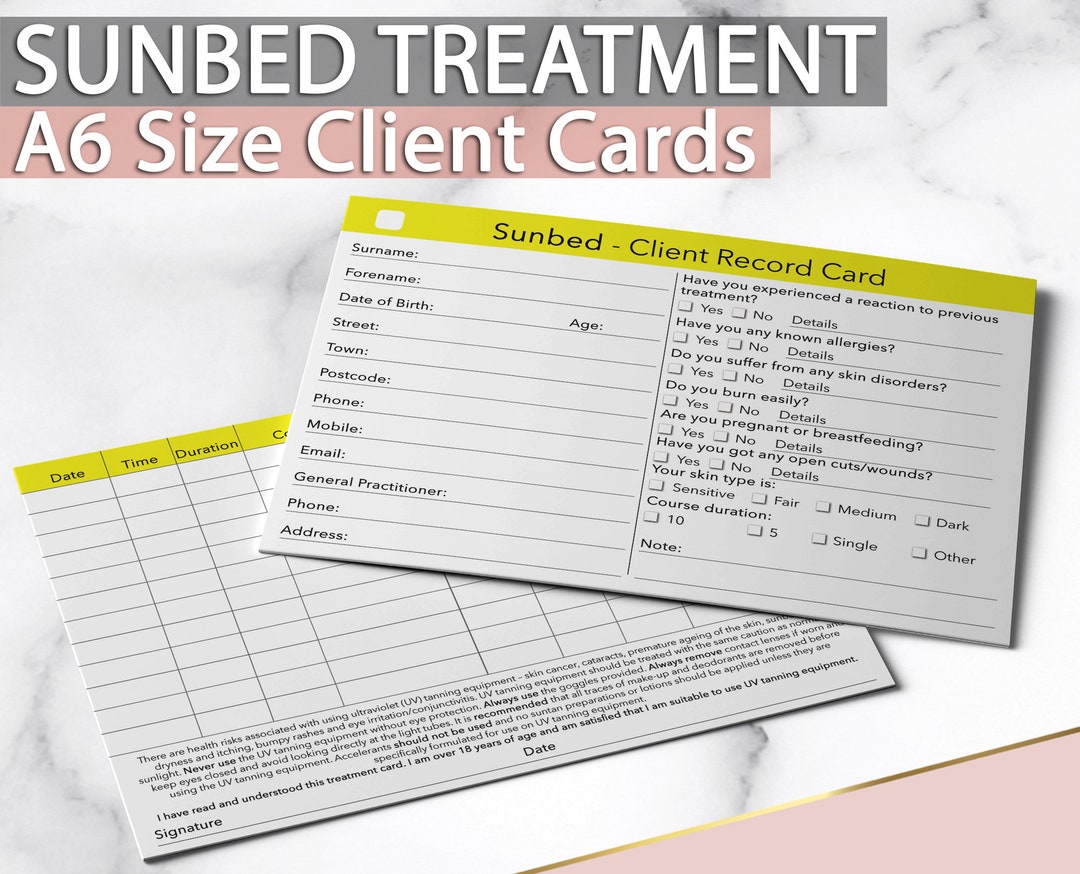 Sunbed Client Card / Client Record Card / Treatment Consultation Card ...