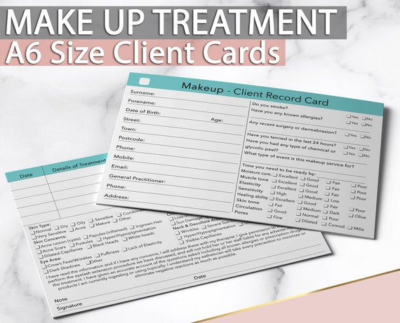 Makeup Client Card / Client Record Card / Treatment | Etsy
