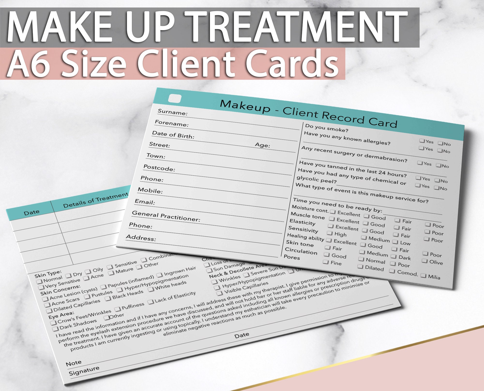 Makeup Client Card / Client Record Card / Treatment Consultation Card ...