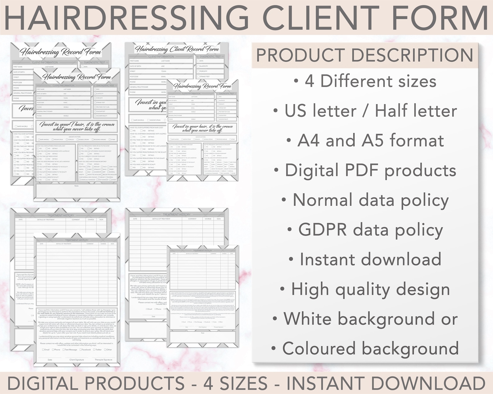 Hairdressing Client Record Form Consultation Treatment Salon Stationery ...