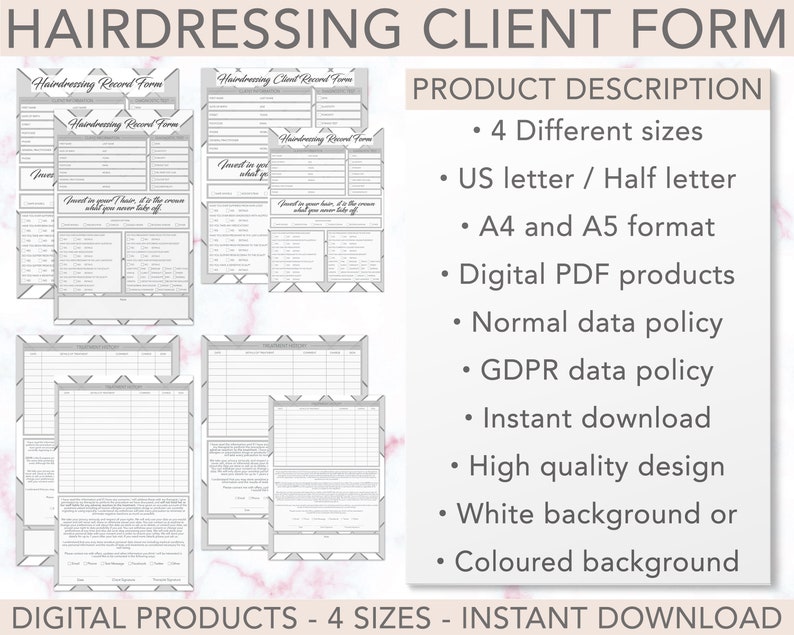 Hairdressing Client Record Form Consultation Treatment Salon Stationery ...