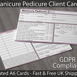 Manicure / Pedicure Client Card / GDPR Compliant Client Record Card ...