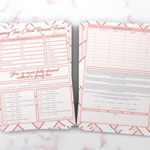 Spray Tan Client Record Form Consultation Treatment Salon Stationery ...
