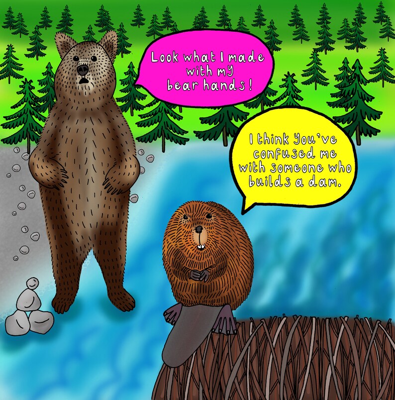 Bear Beaver Greeting Card Designed and Printed in the UK Funny Card ...