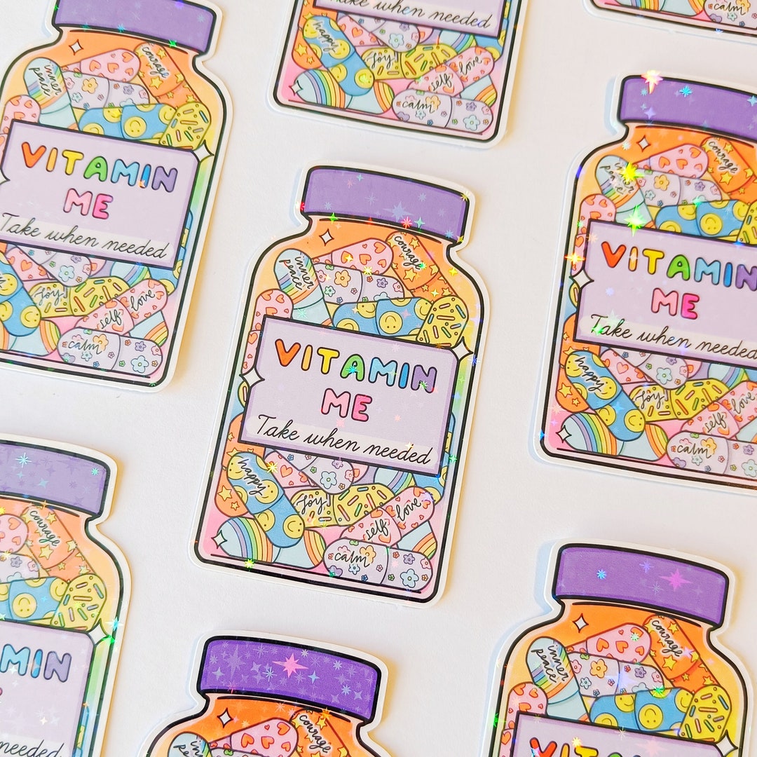 Vitamin Me Holographic Vinyl Sticker - Colourful Vinyls - Fun Cute ...