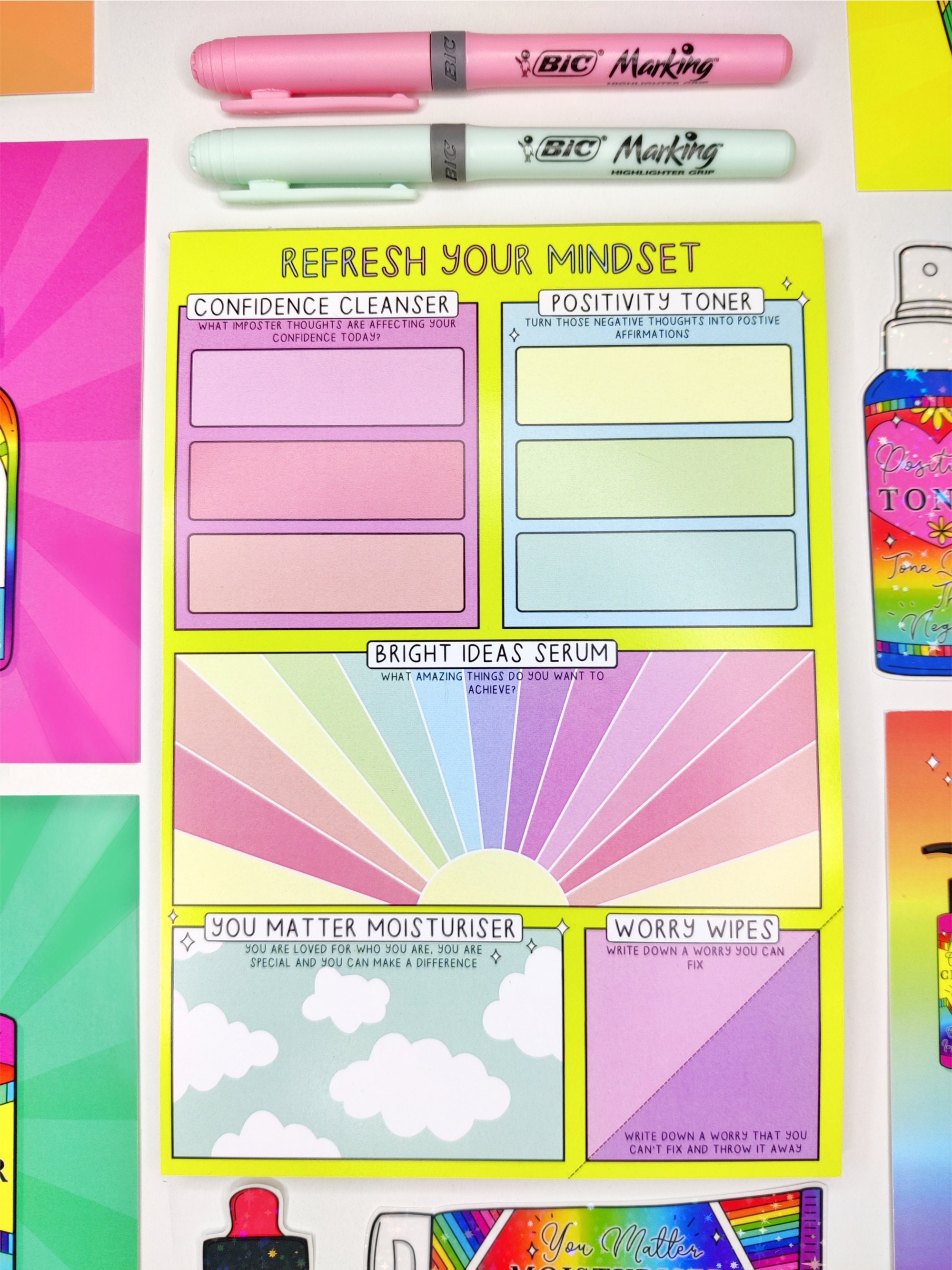 Refresh Your Mindset Positivity Pad Colourful Self Care Notepad ...