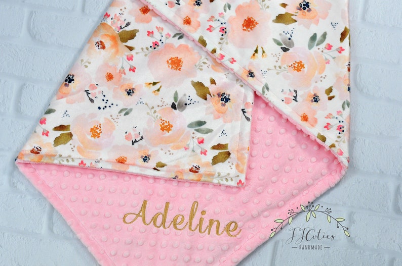 Personalized Minky Baby Blanket Girl-personalized Baby Blanket-floral ...