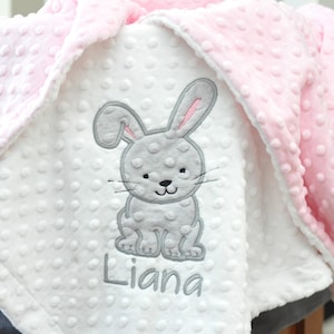 Personalized Bunny Rabbit Baby Blanket- Girls Bunny Blanket-rabbit ...