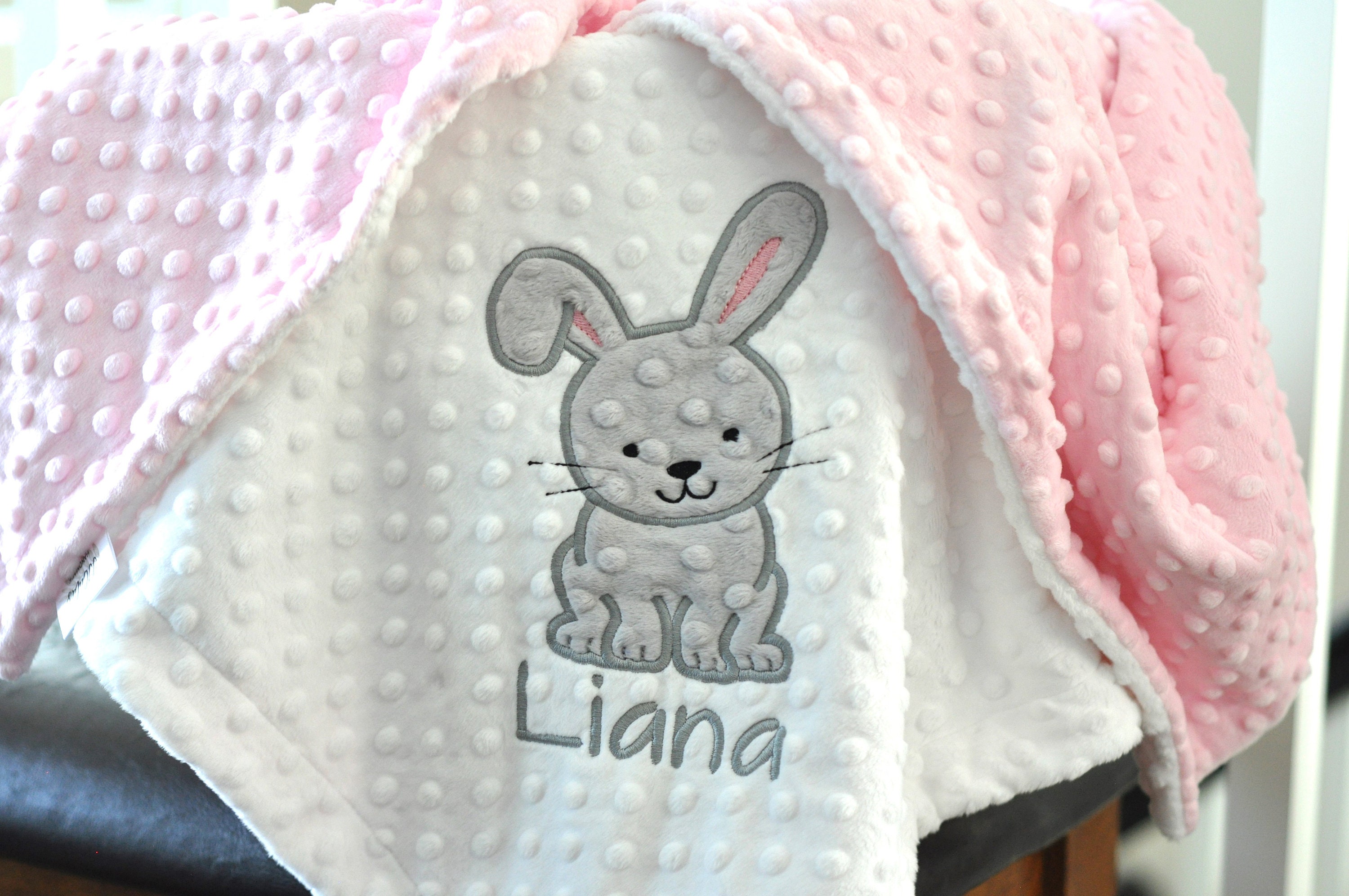 Personalized Bunny Rabbit Baby Blanket- Girls Bunny Blanket-rabbit ...