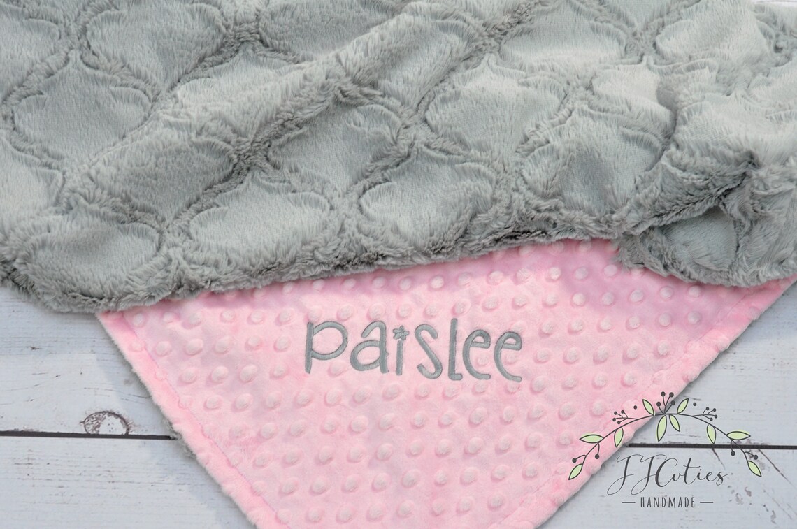 Personalized Baby Girl Blanket-personalized Pink and Gray Crib Blanket ...