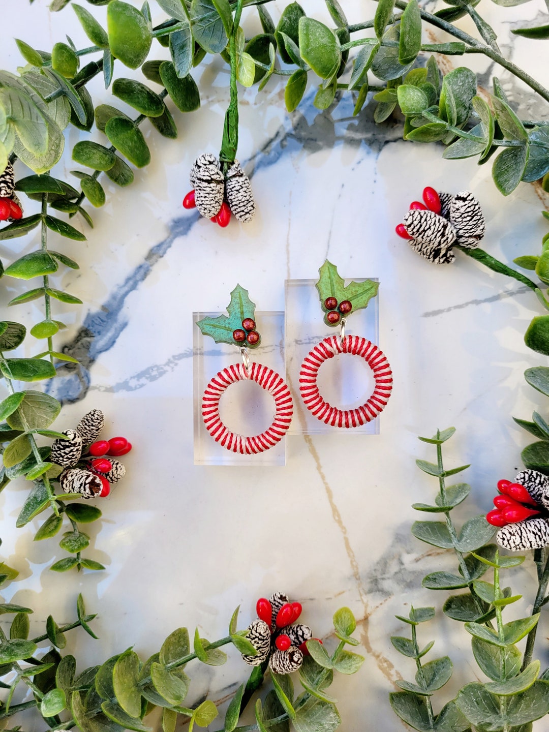 Candy Cane Hoop Earrings Christmas Winter - Etsy