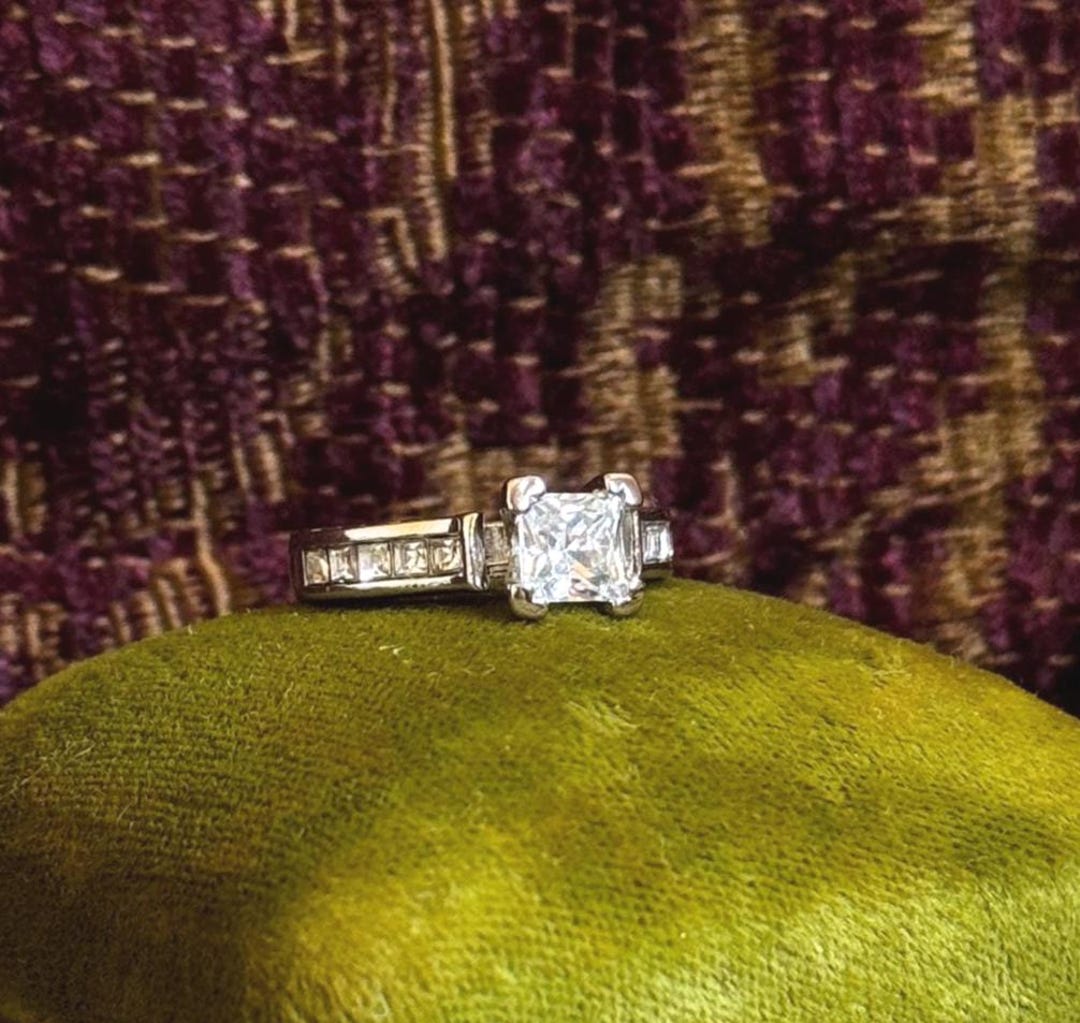 Vintage Silver Square-cut Solitaire | Retro Promise Ring | Size 7 - Etsy