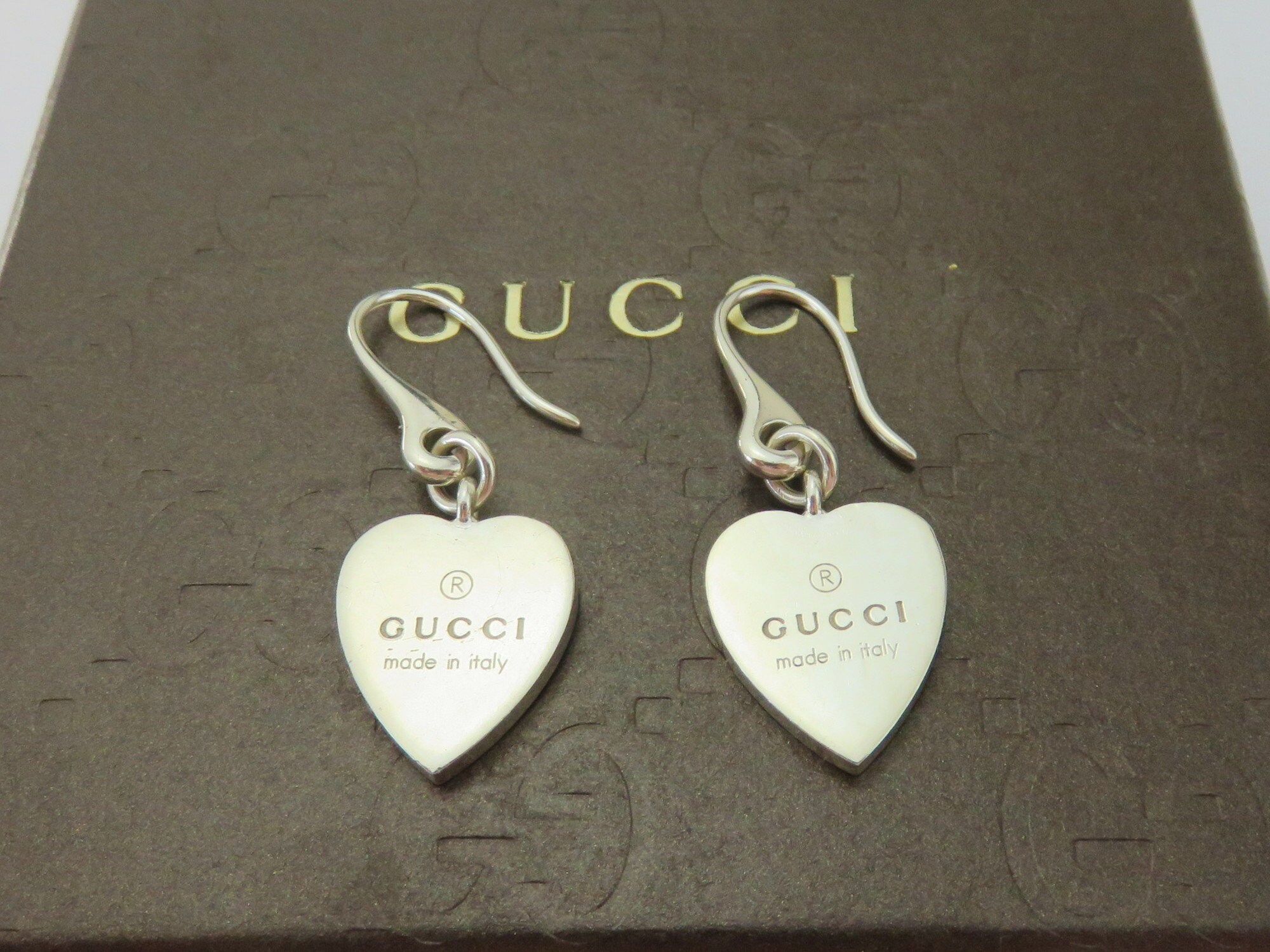 Gucci Sterling Silver Trademark Heart Dangle Earrings Etsy