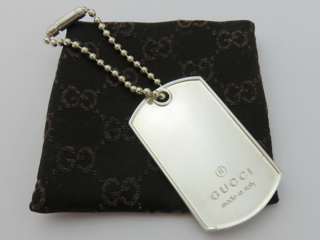 Gucci Sterling Silver Logo Bar Dog Tag Charm - Etsy