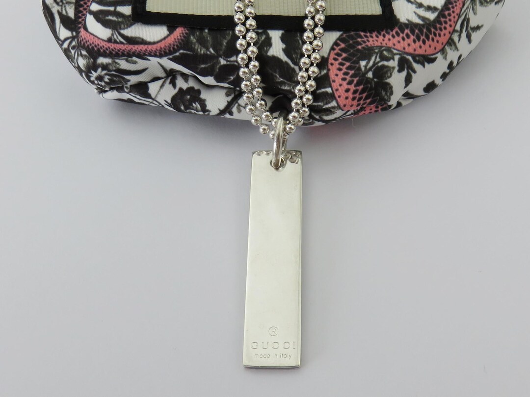 Gucci Sterling Silver Logo Bar Double Ball Chain Unisex Pendant ...
