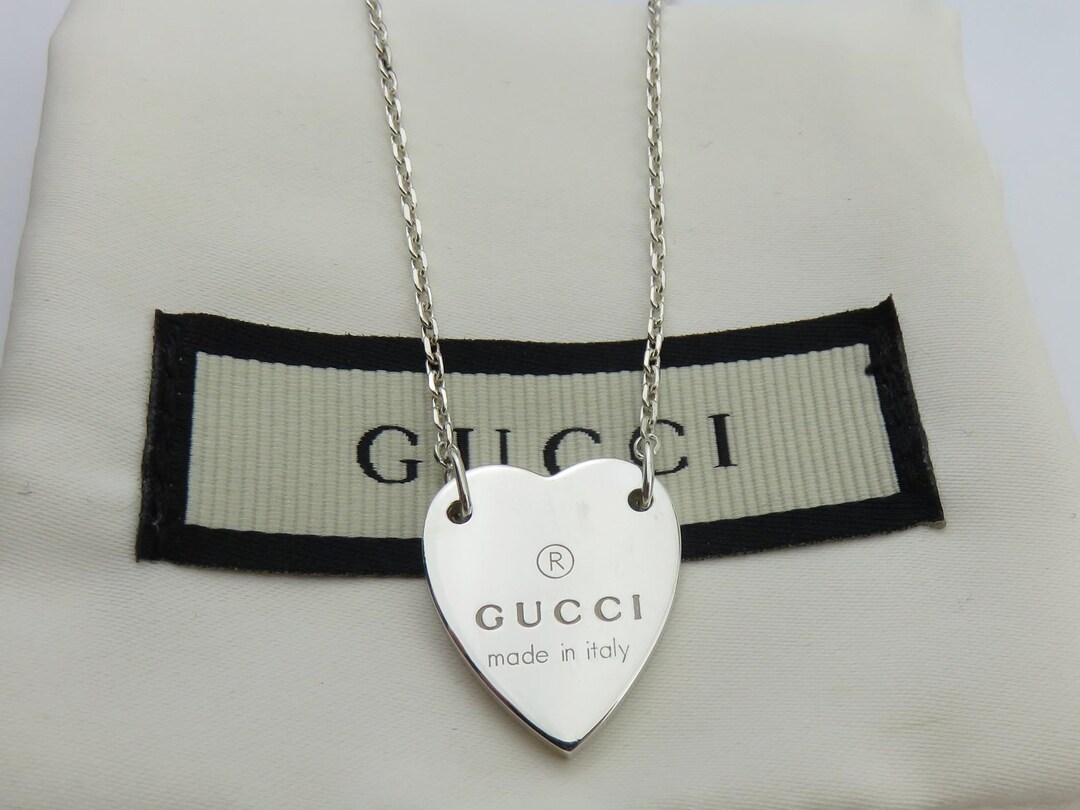 Gucci Sterling Silver Trademark Heart Tag Pendant Necklace - Etsy