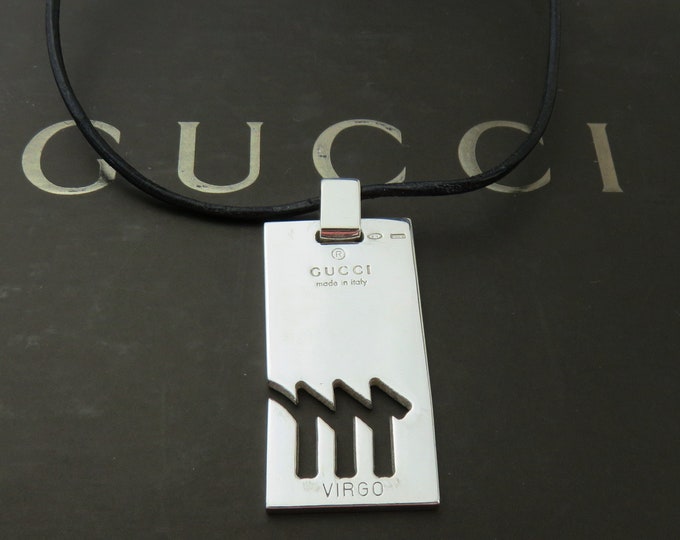 Gucci Sterling Silver VIRGO Pendant Black Leather Cord Necklace - Etsy
