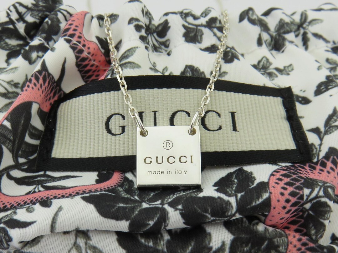 Gucci Sterling Silver Mini Square Tag Pendant Necklace Price Includes ...