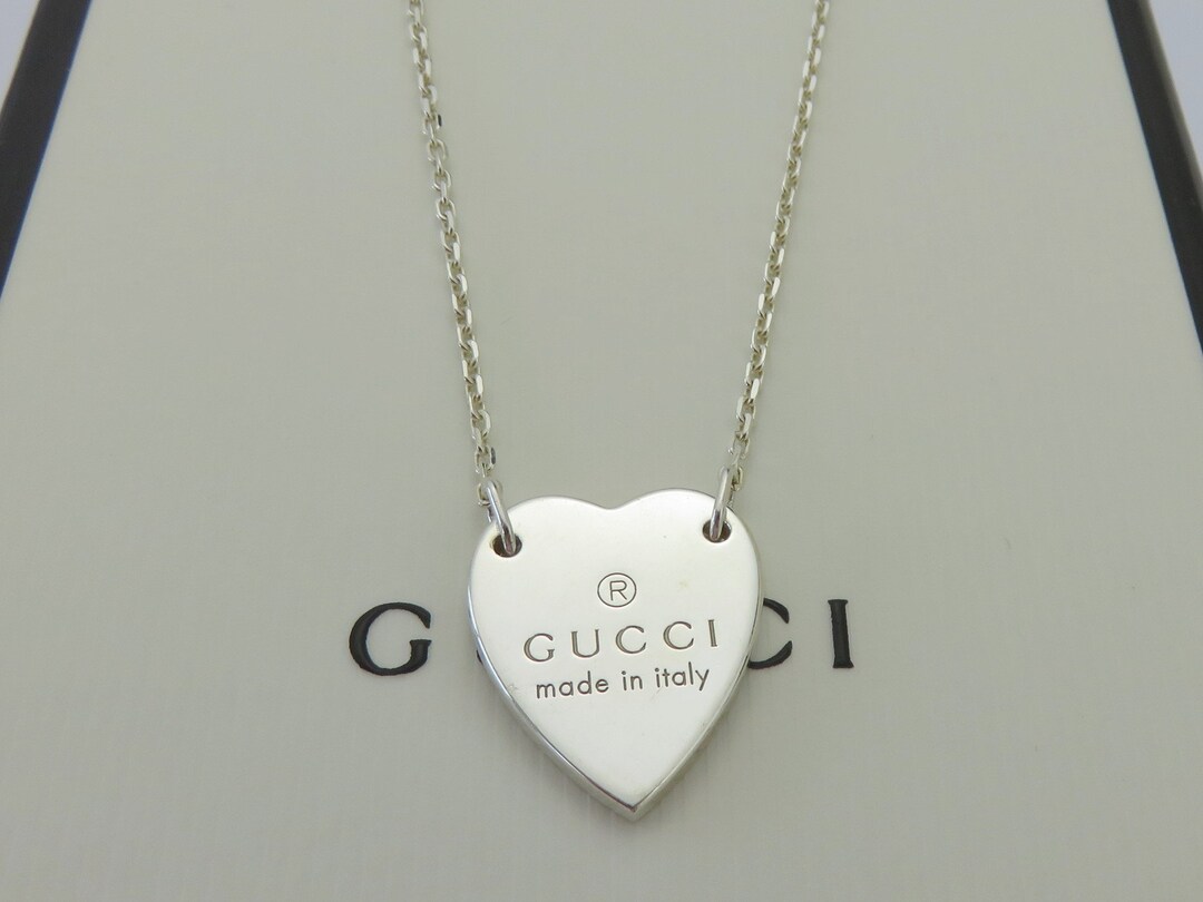 Gucci Sterling Silver Trademark Heart Tag Pendant Necklace - Etsy