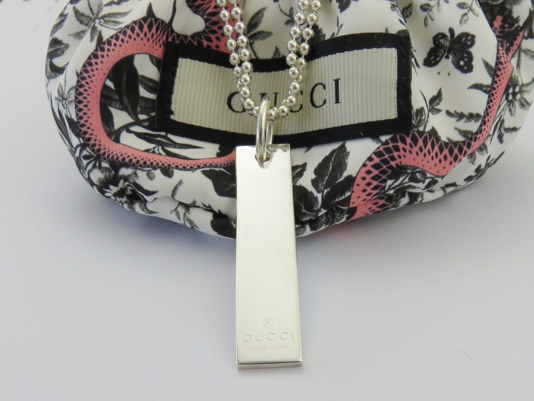 Gucci Sterling Silver Logo Bar Double Ball Chain Pendant Necklace - Etsy