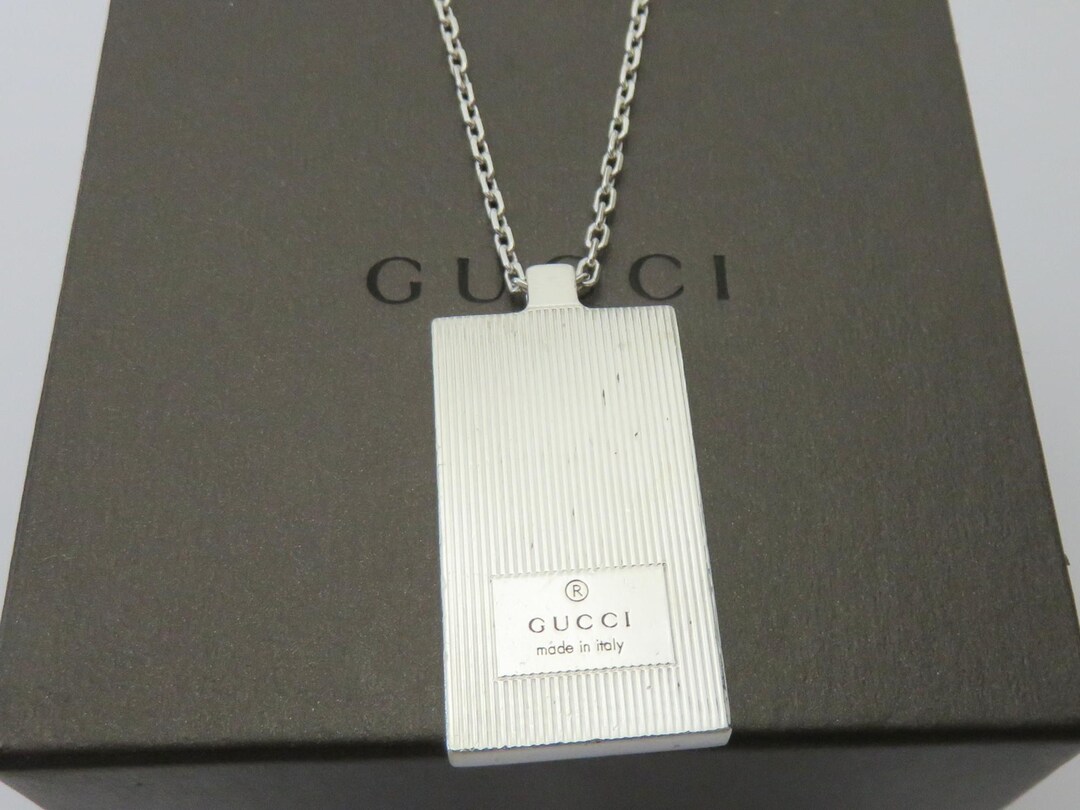Gucci Sterling Silver Logo Tag Pendant Necklace - Etsy