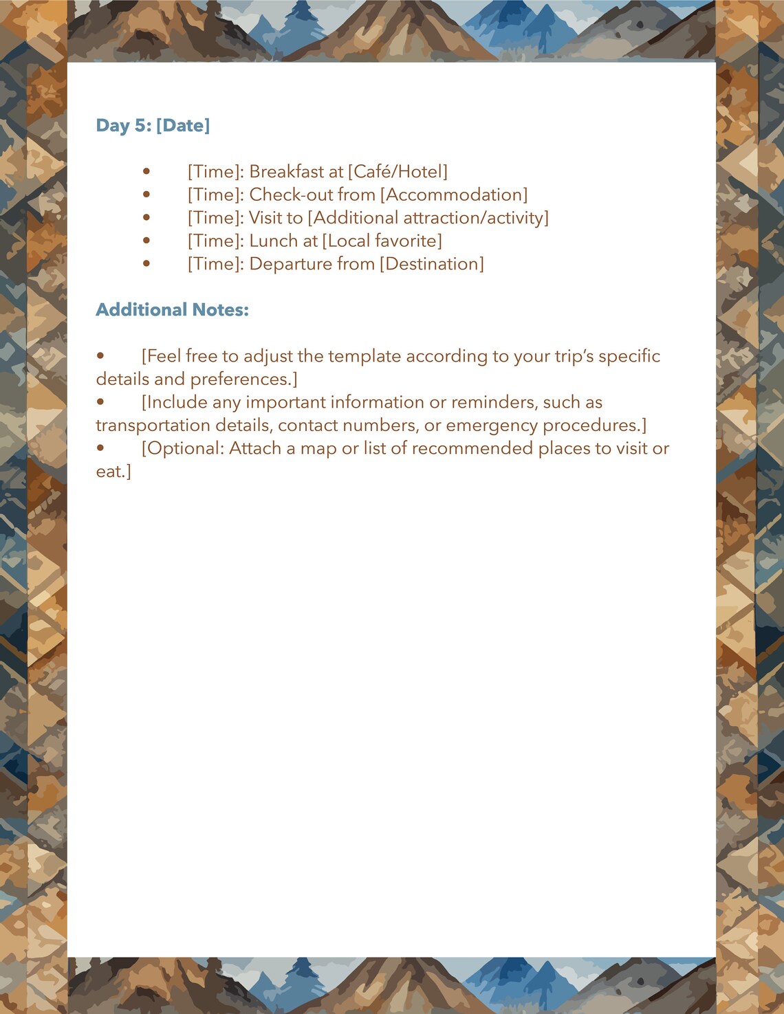 Mountain Trip Itinerary | Editable PDF Download - Etsy