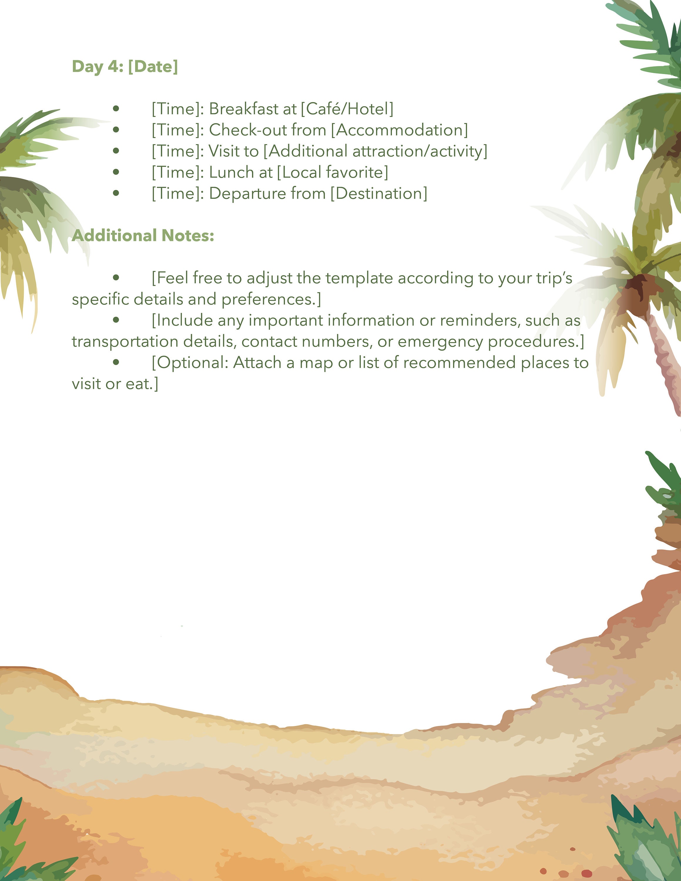 Beach Trip Itinerary | Editable PDF Download - Etsy