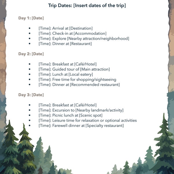 Beach Trip Itinerary Editable PDF Download - Etsy