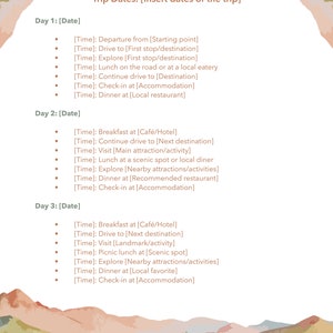 Road Trip Itinerary | Editable PDF Download - Etsy