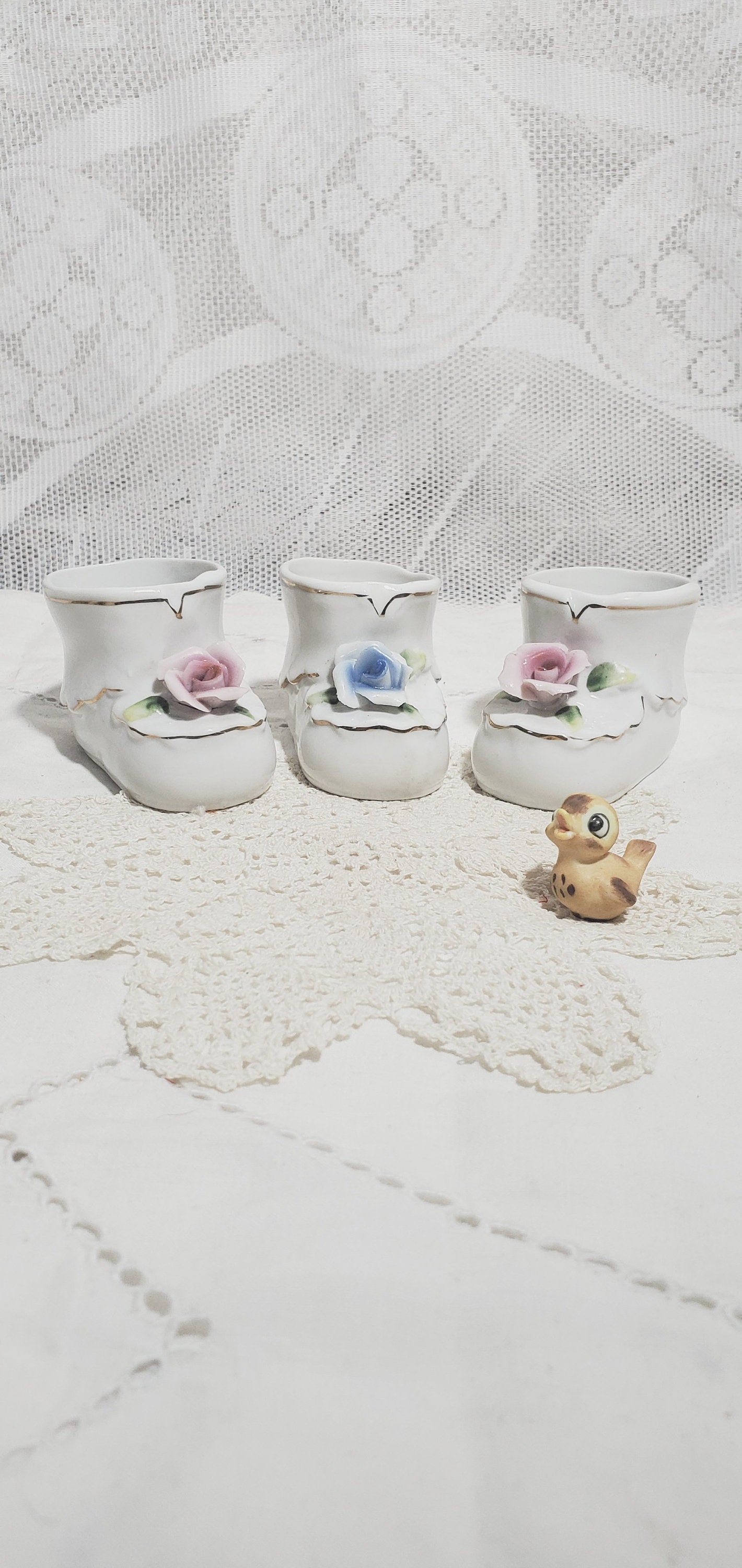 Porcelain Miniature Baby Shoes, Set of 3 Craft Supply, Mini Bud Vases ...